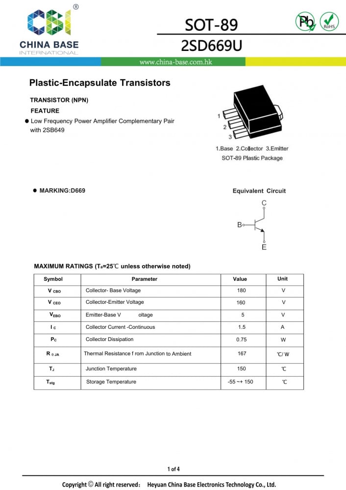 2SD669U datasheet page 1