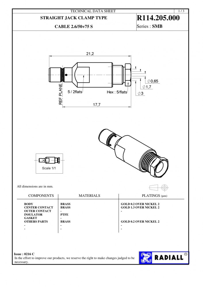 Radiall R114.205.000 technical document page 1