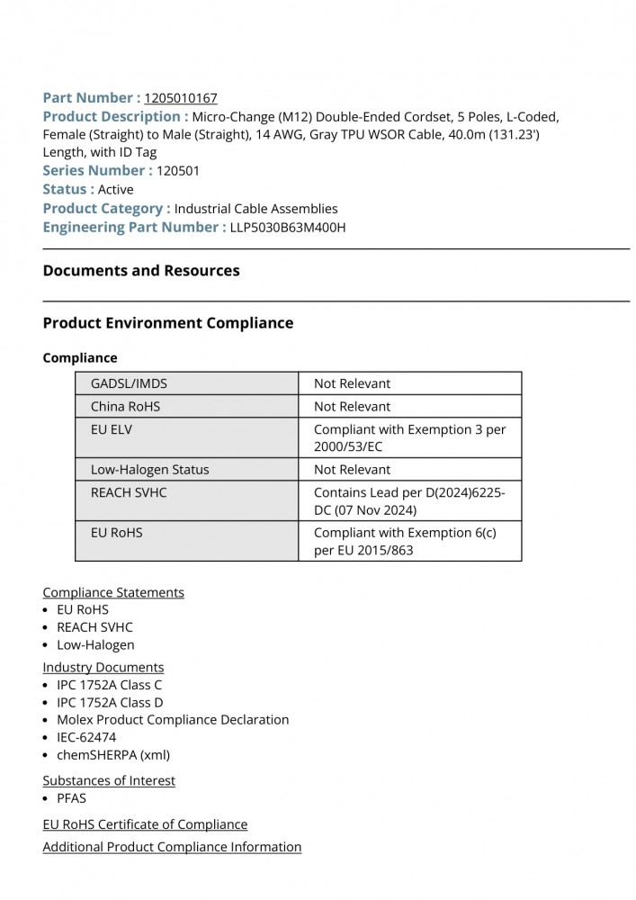 Molex packaging document page 1