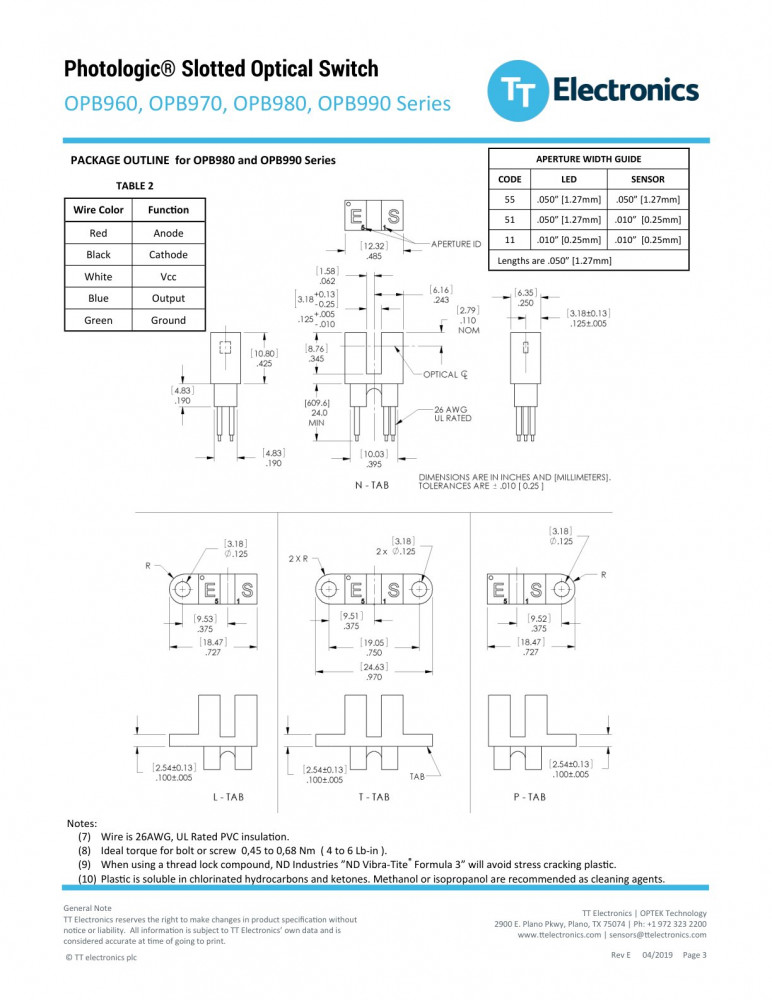 OPB982T51Z datasheet page 3