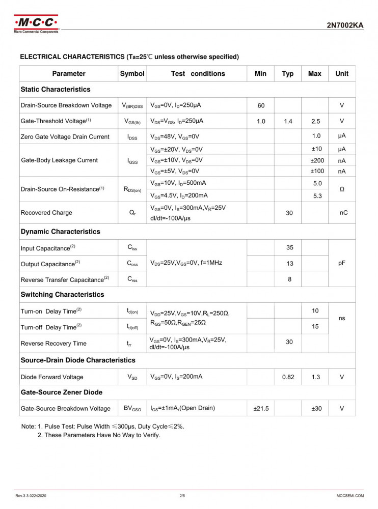 2N7002KA-TP datasheet page 2