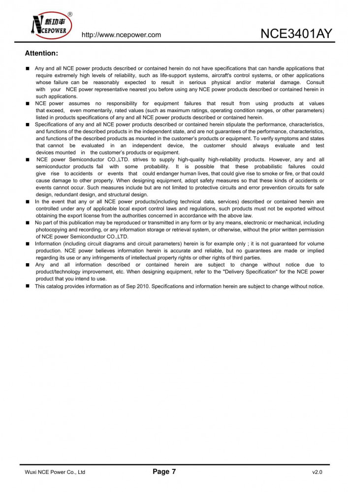 NCE3401AY datasheet page 7