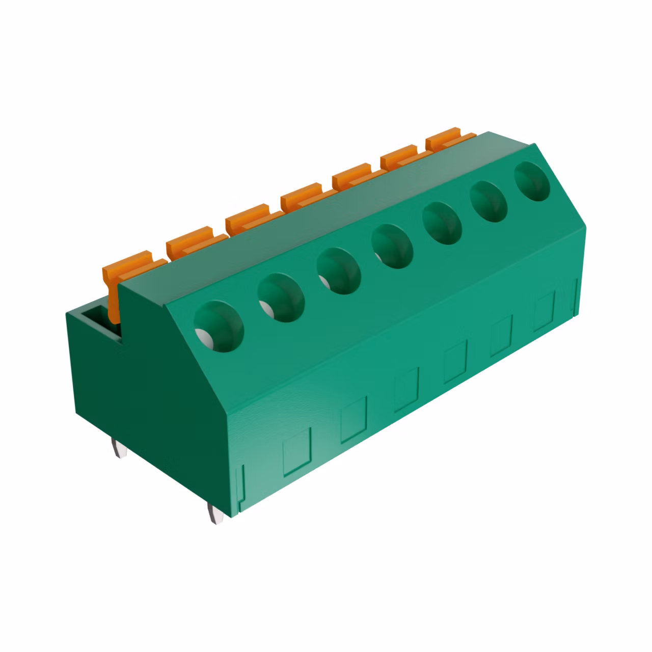 5.08mm Pitch, Eurostyle Fixed-Mount Push-Button Terminal Block, 45° Standard, 8A, 22-16 AWG, Green, 7 Circuits for sale