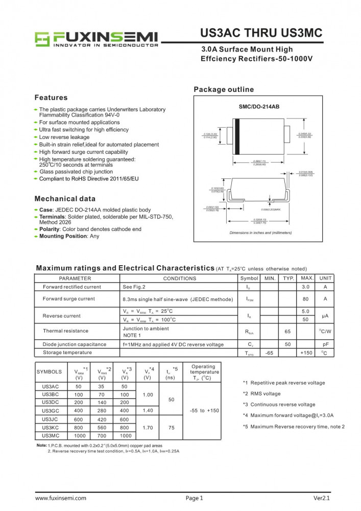 US3MC datasheet page 1
