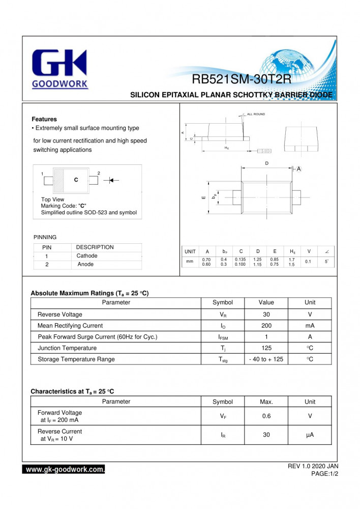 RB521SM-30T2R-GK technical document page 1