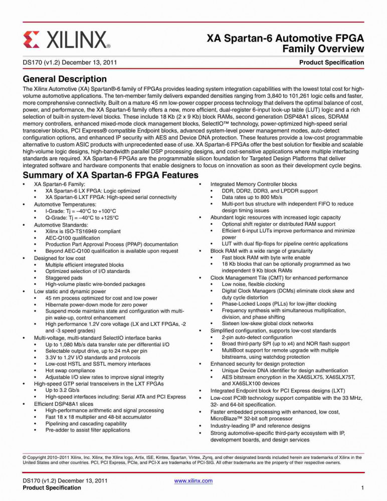 XA Spartan-6 datasheet page 1