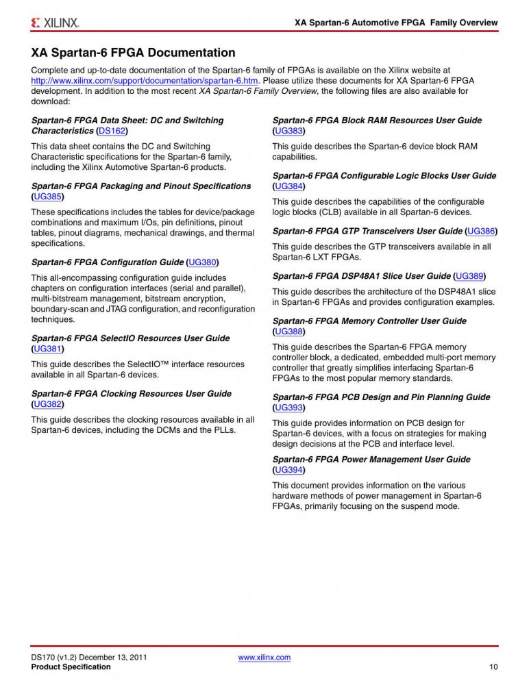 XA Spartan-6 datasheet page 10