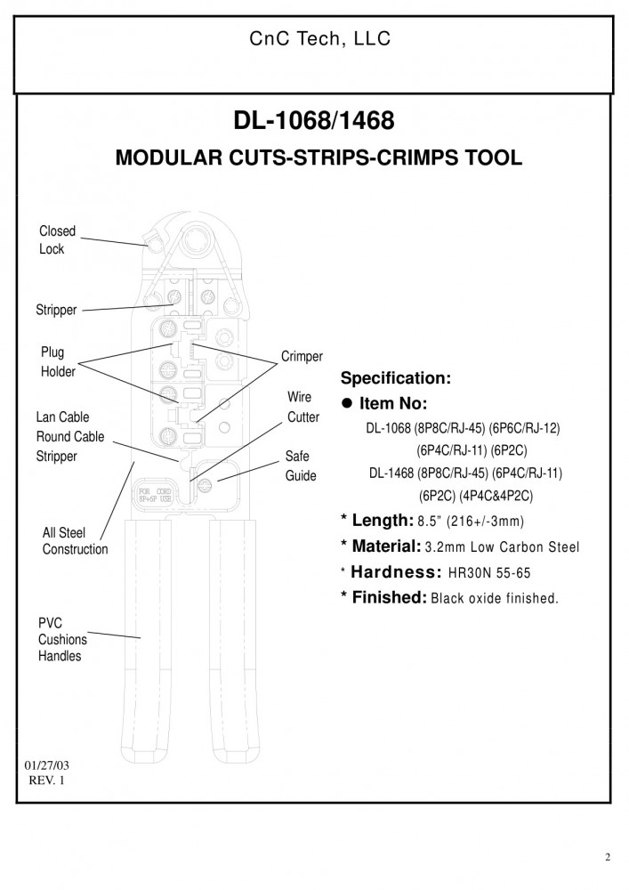 CNC Tech DL-1068 modular cut-strip-crimp tool product document