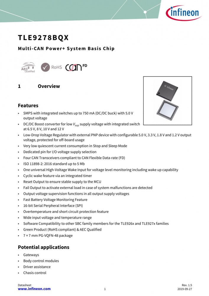 TLE9278BQX datasheet page 1