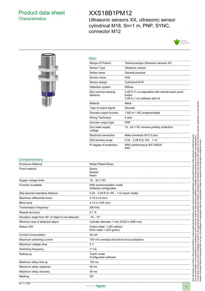XXS18B1PM12 technical document page 1