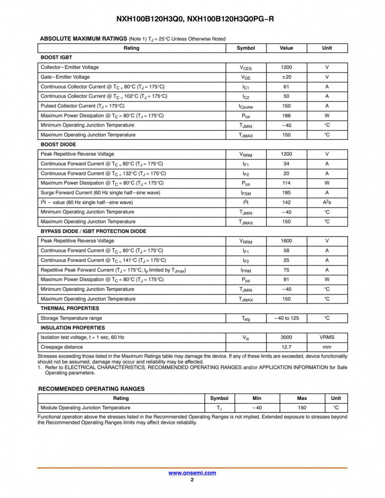 NXH100B120H3Q0PTG technical document page 2