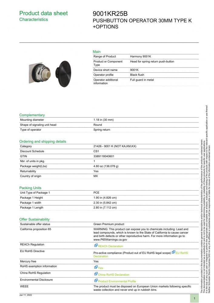 9001KR25B technical document page 1