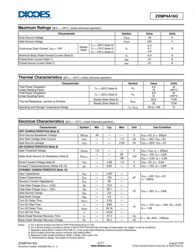 ZXMP4A16GTA datasheet page 2
