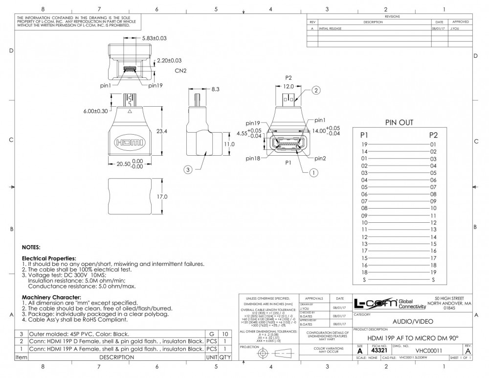 L-com VHC00011 technical drawing page