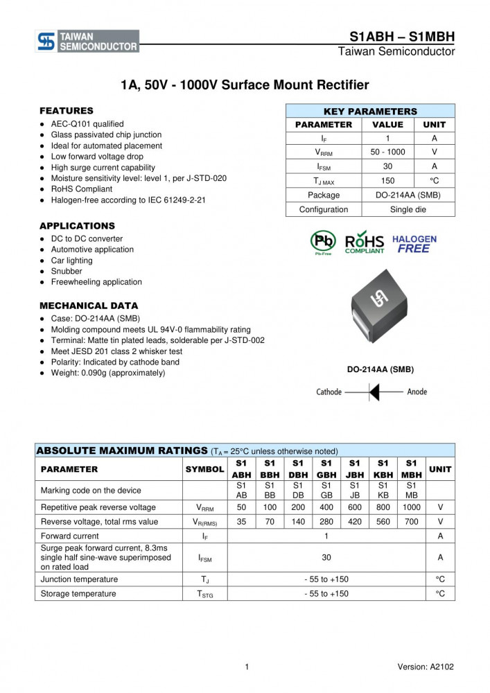 S1KBH datasheet page 1