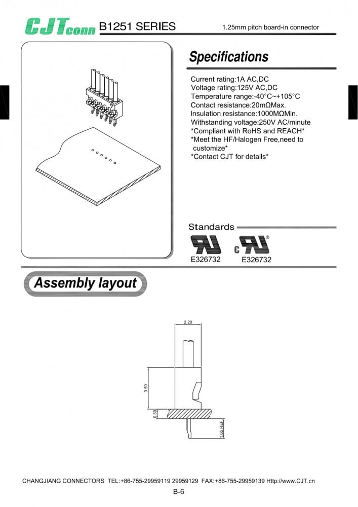 CJT B1251 connector technical drawing page 1