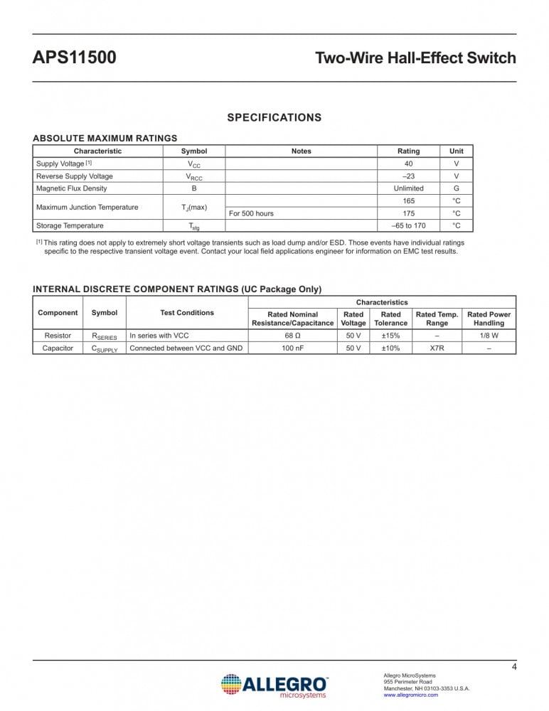 APS11500 datasheet page 4