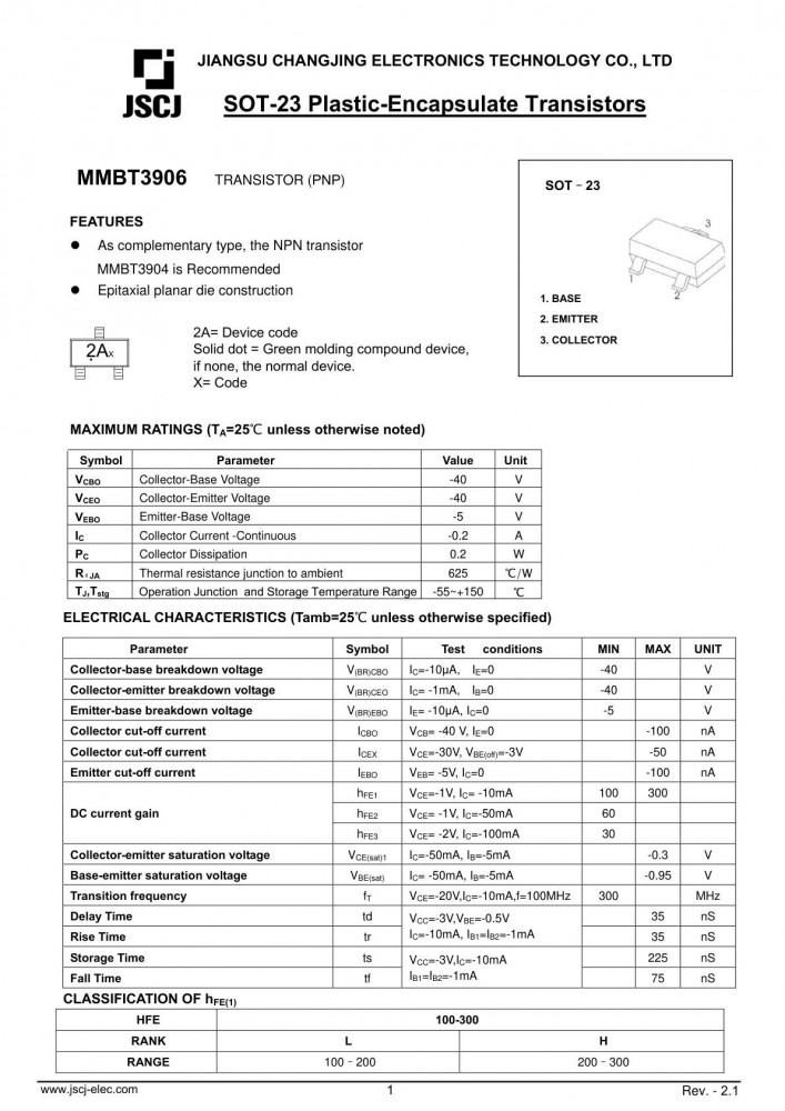 MMBT3906 datasheet page 1