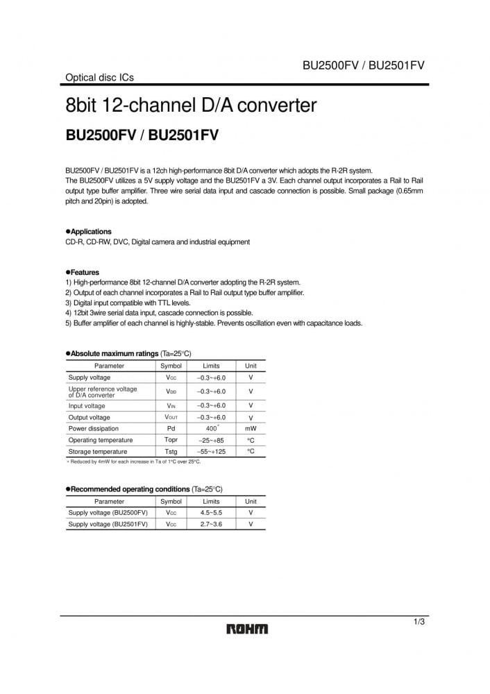 BU2501FV-E2 technical document page 1