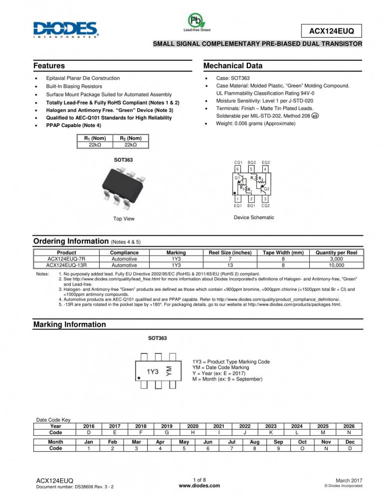 ACX124EUQ-13R datasheet page 1