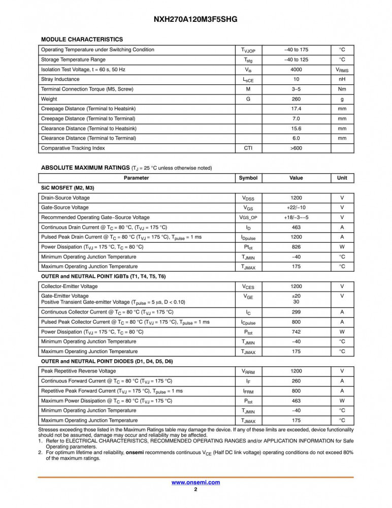NXH270A120M3F5SHG datasheet page 2