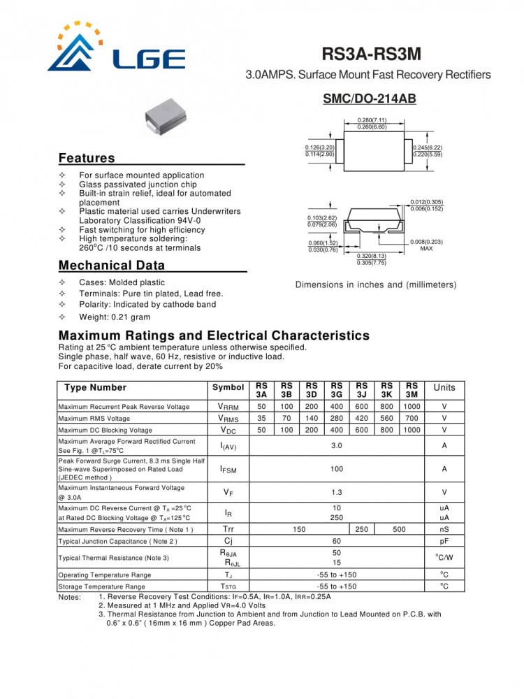 LGE RS3JC datasheet page 1