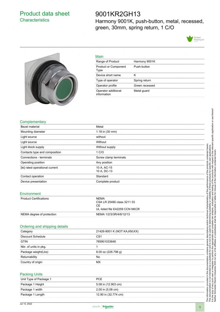 9001KR2GH13 technical document page 1