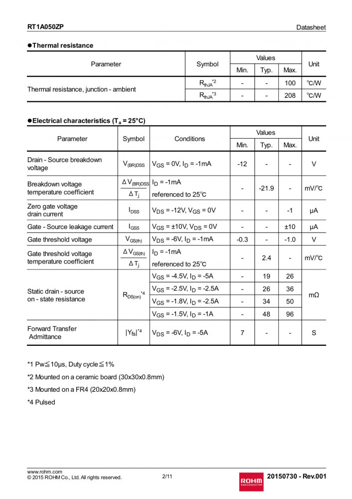 RT1A050ZPTR datasheet page 2