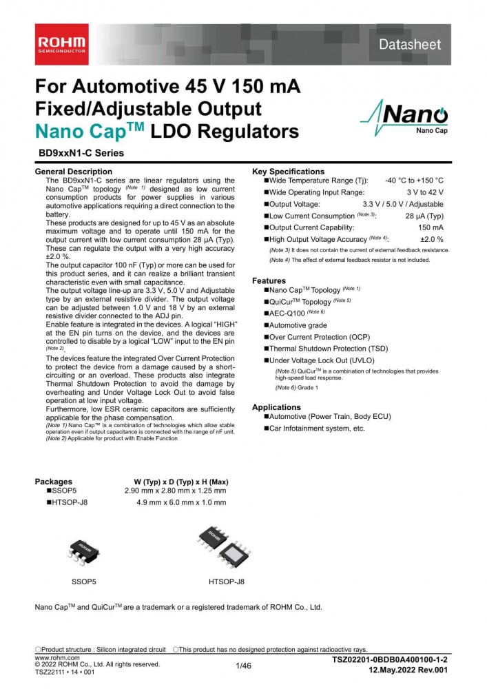 ROHM BD950N1WG-CTR datasheet page 1