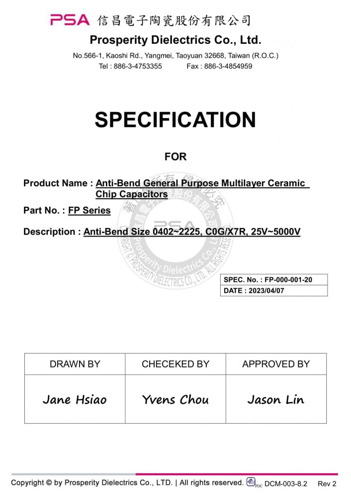 PSA FP series datasheet page 2