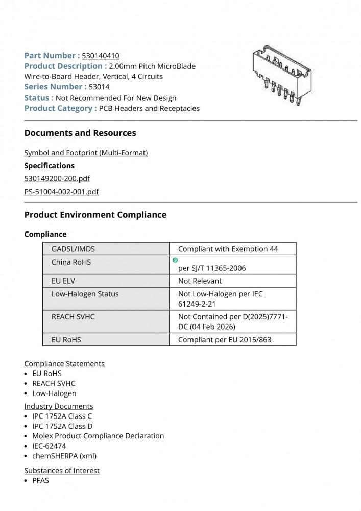 Technical document image 1 for Molex 530140410