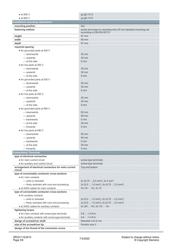 3RV21110JA10 datasheet page 3