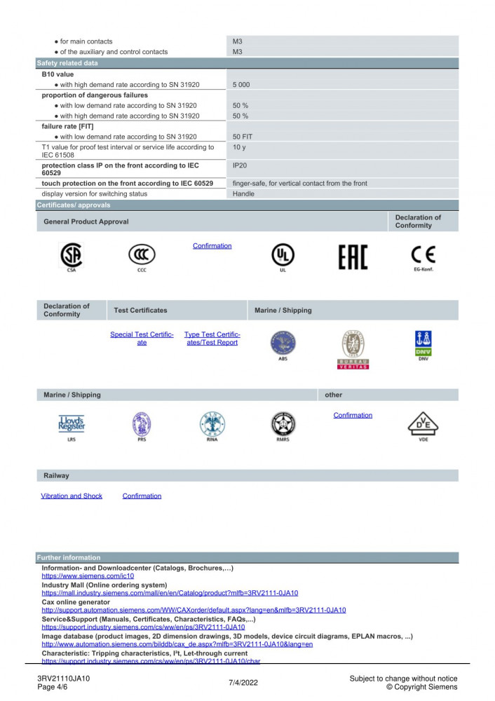 3RV21110JA10 datasheet page 4