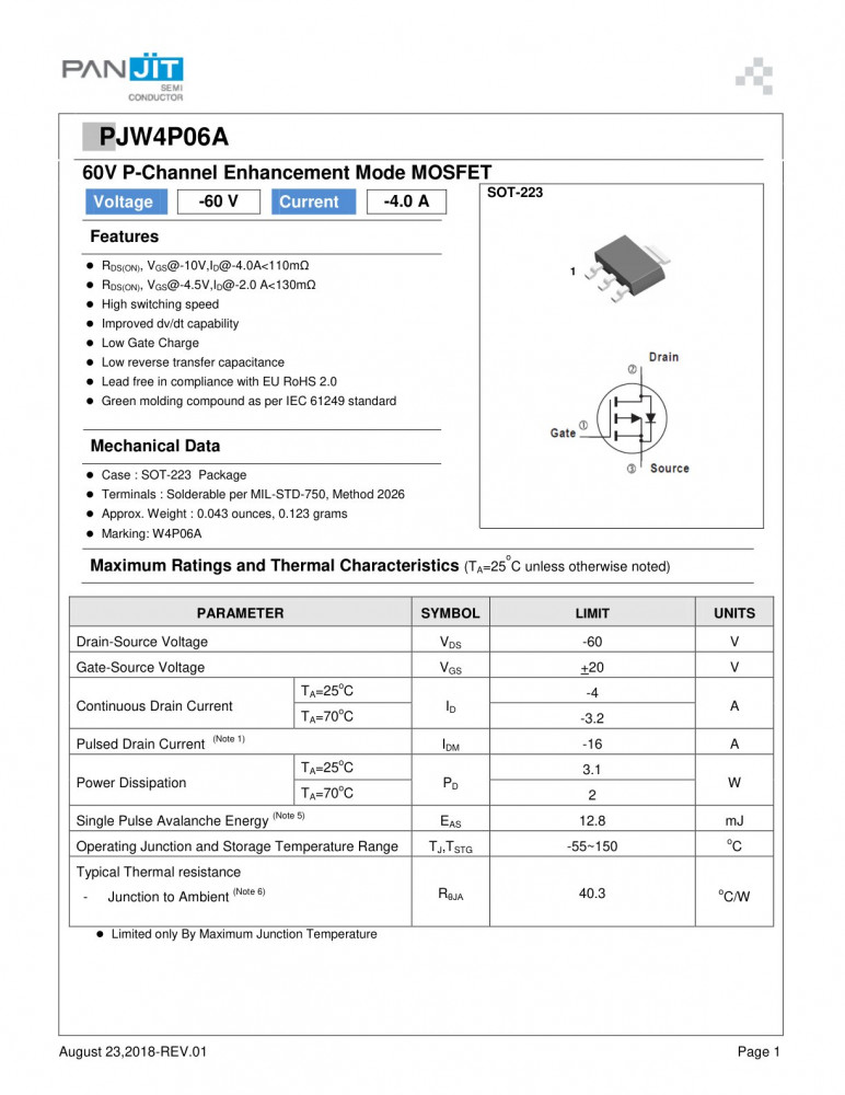 PJW4P06A datasheet page 1