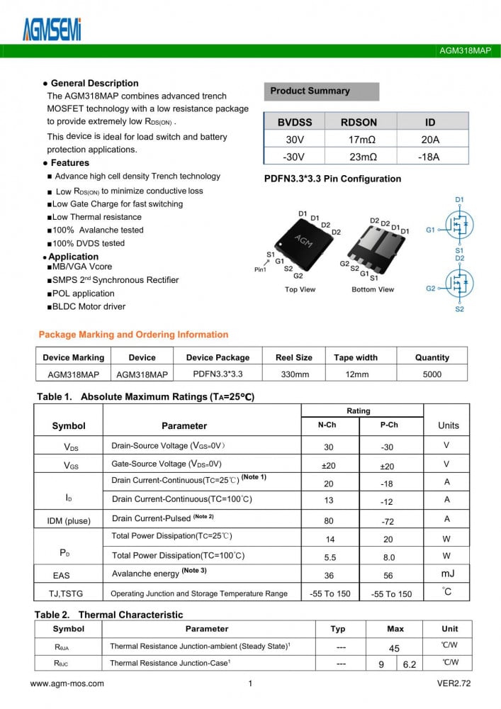 AGM318MAP datasheet page 1