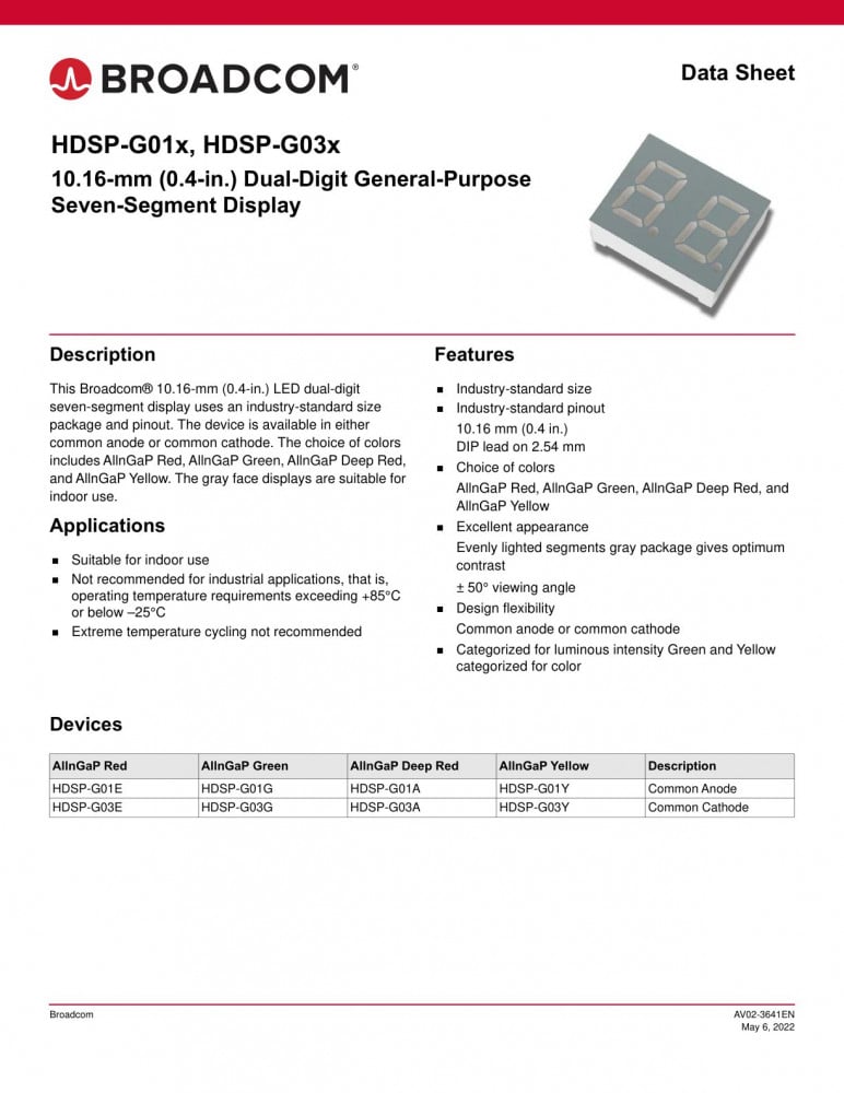 HDSP-G03A datasheet page 1