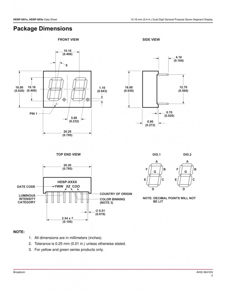 HDSP-G03A datasheet page 2