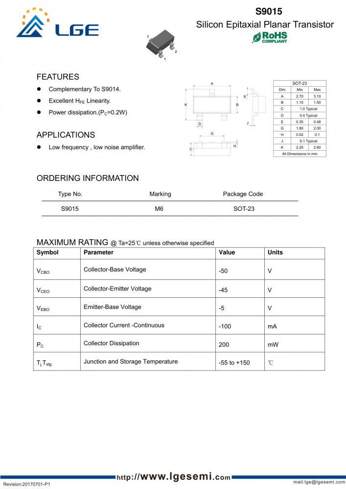 LGE S9015 datasheet page 1