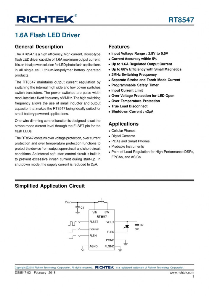 RT8547 datasheet page 1