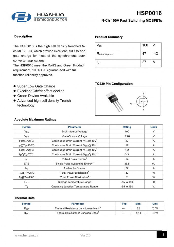 HSP0016 datasheet page 1