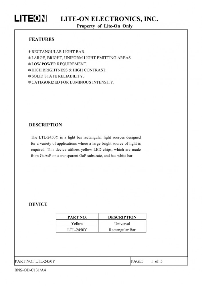 LTL-2450Y datasheet page 1