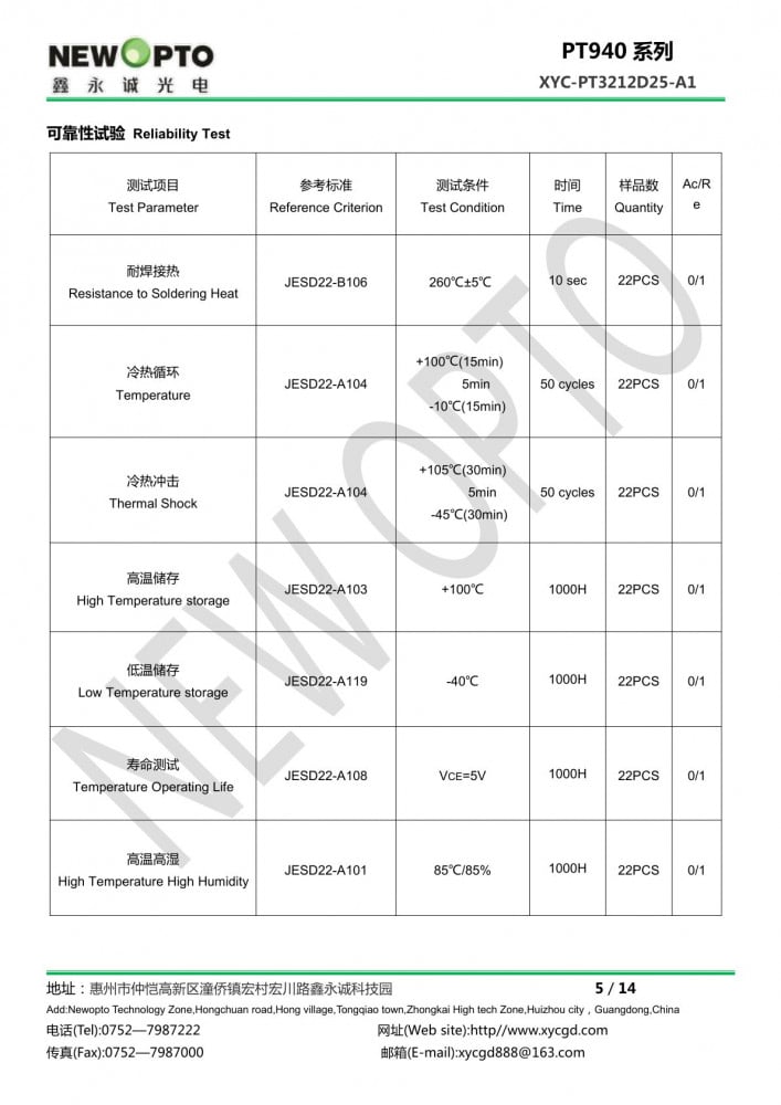 XYC-PT3212D25-A1 specification page 5