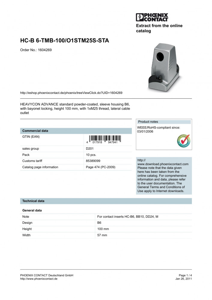 Phoenix Contact 1604269 catalog page 1