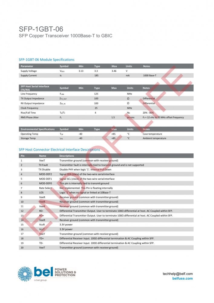 Bel Fuse SFP-1GBT-06 technical document page 2