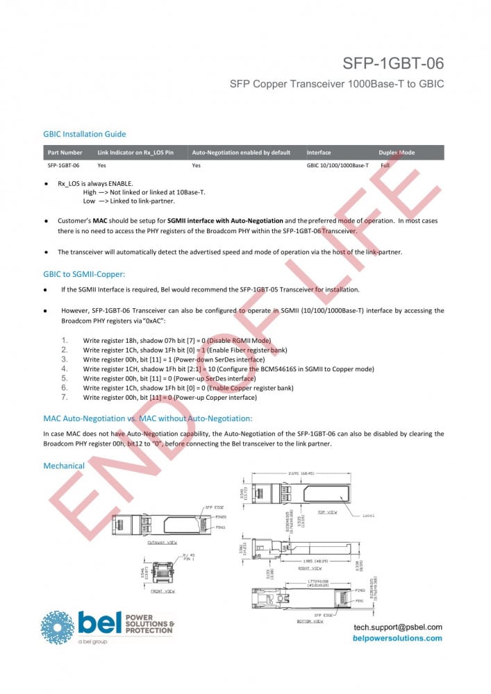 Bel Fuse SFP-1GBT-06 technical document page 3