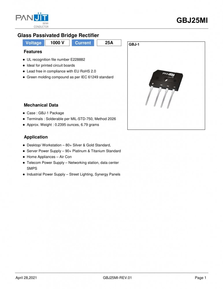 GBJ25MI technical document page 1