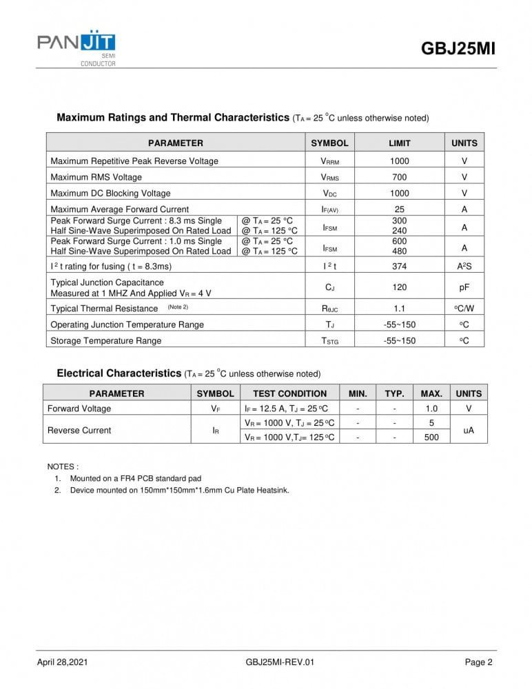 GBJ25MI technical document page 2