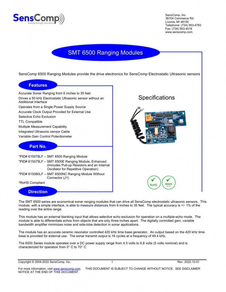 SensComp 615078LF datasheet page 1