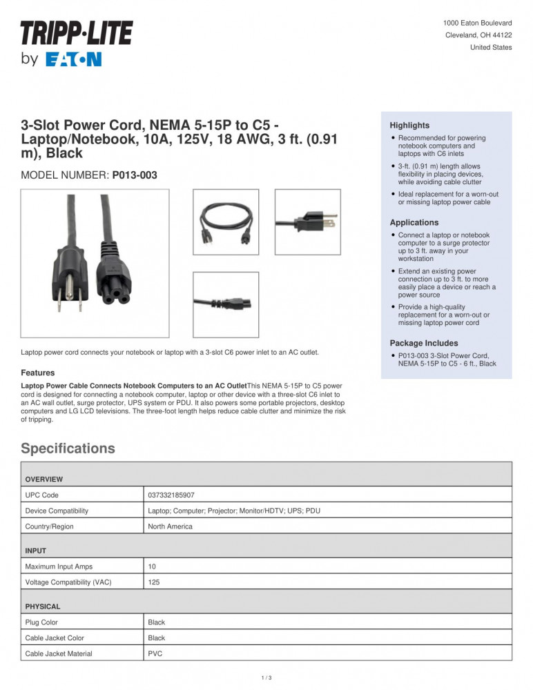 P013-003 technical document page 1
