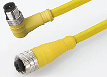 M12 Signal, A-Coded, Double-Ended Cordset, 4 Poles, Female (90°) to Male (90°), 22 AWG, Yellow TPE Cable, 12.0m (39.37') Length